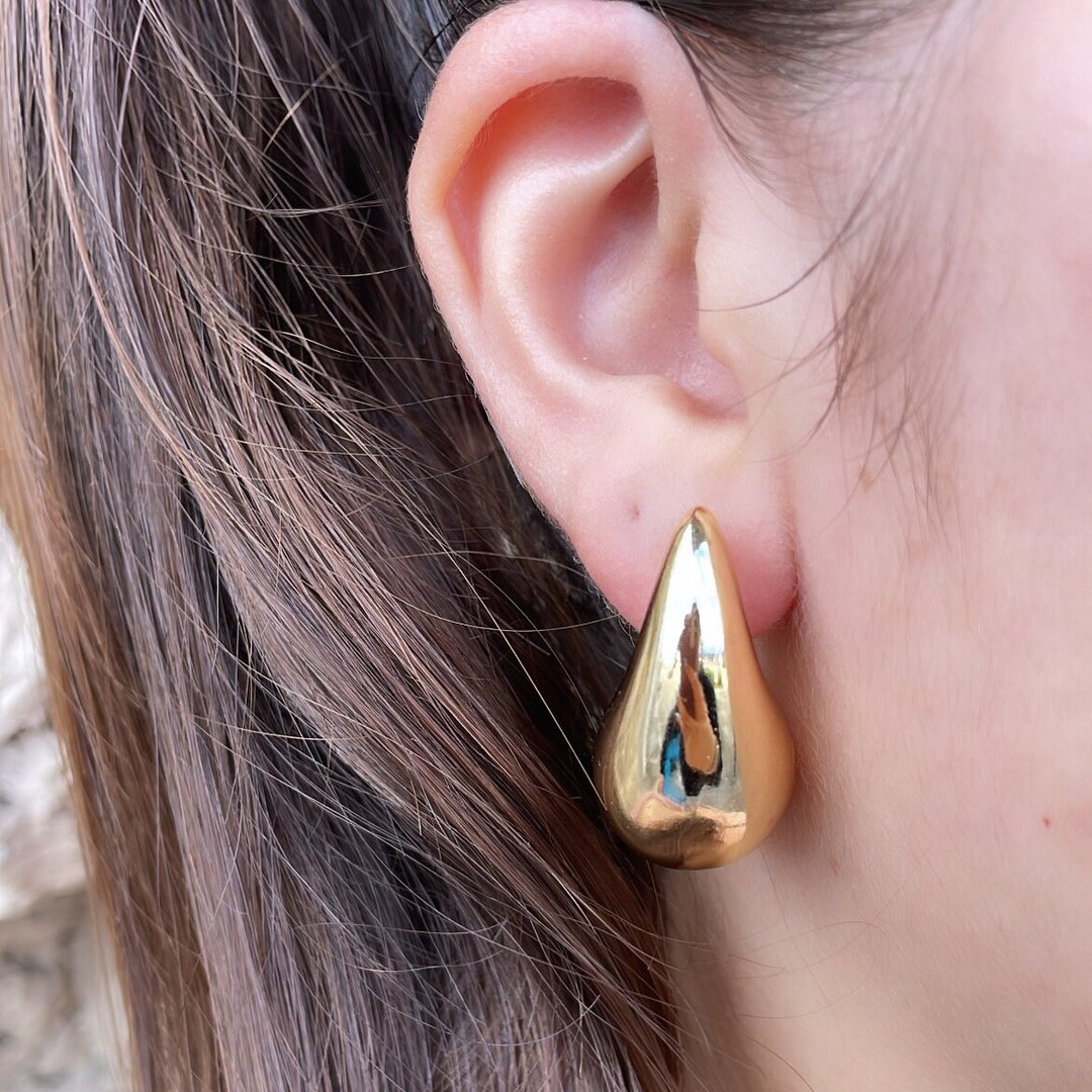 18k Gold Filled Chunky Solid Round Smooth Chunk XL Tear Drop Earring - Etsy