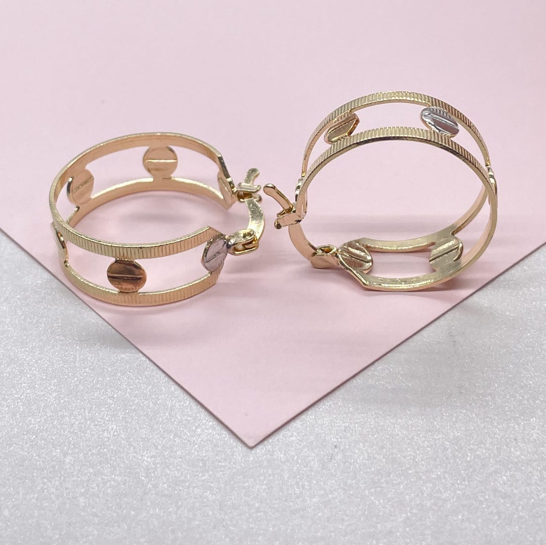 18k Gold Filled Dainty 3 Tone Screw Patterned Hoops - Etsy