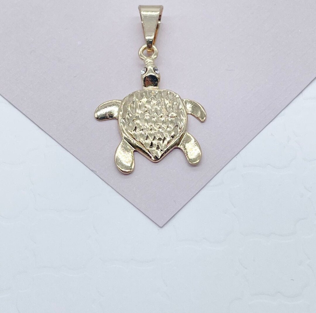 18k Gold Filled Turtle Charm With Zirconia Eyes (30mm) - Etsy