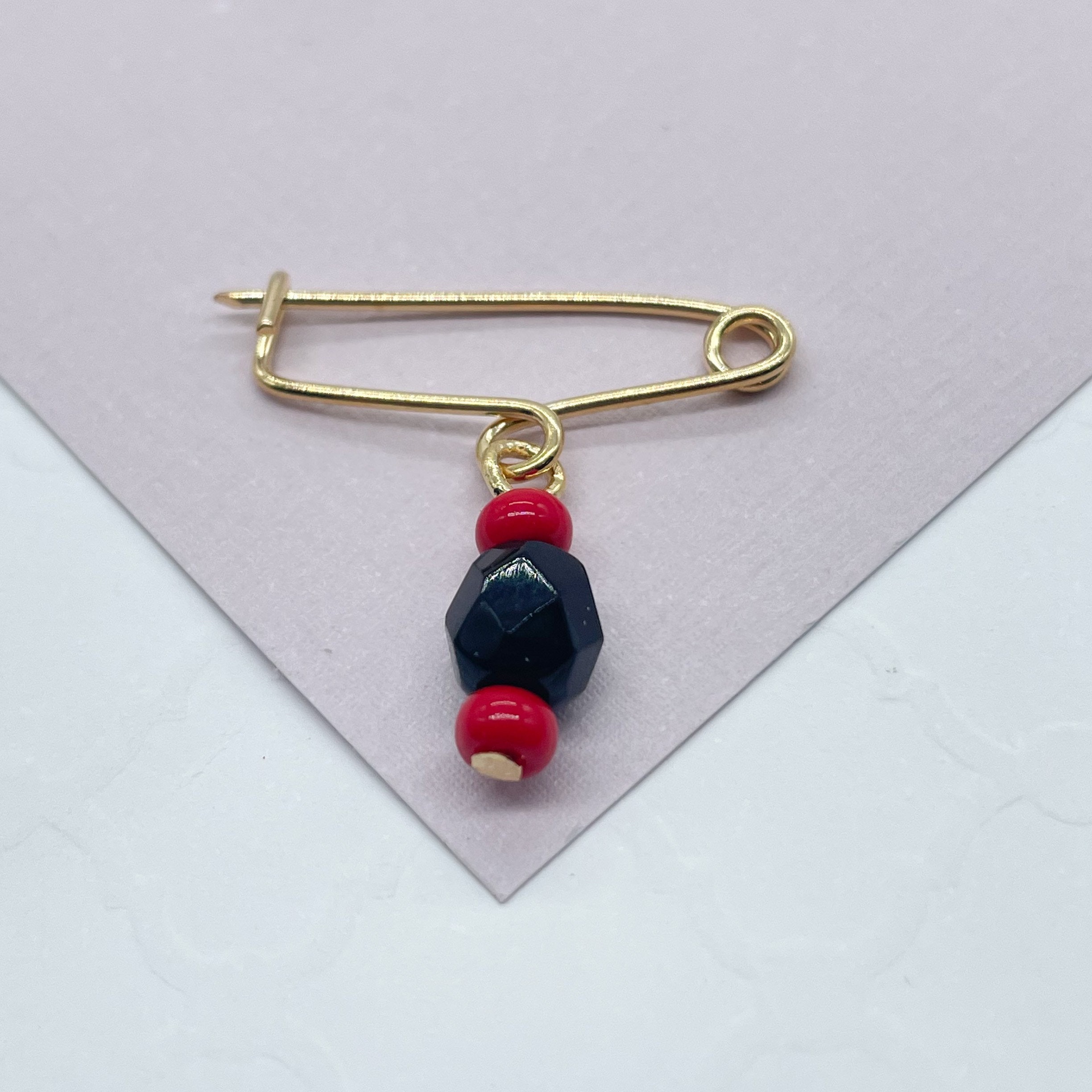 18k Gold Filled Simulated Azabache Stone Safety Pin Babe - Etsy