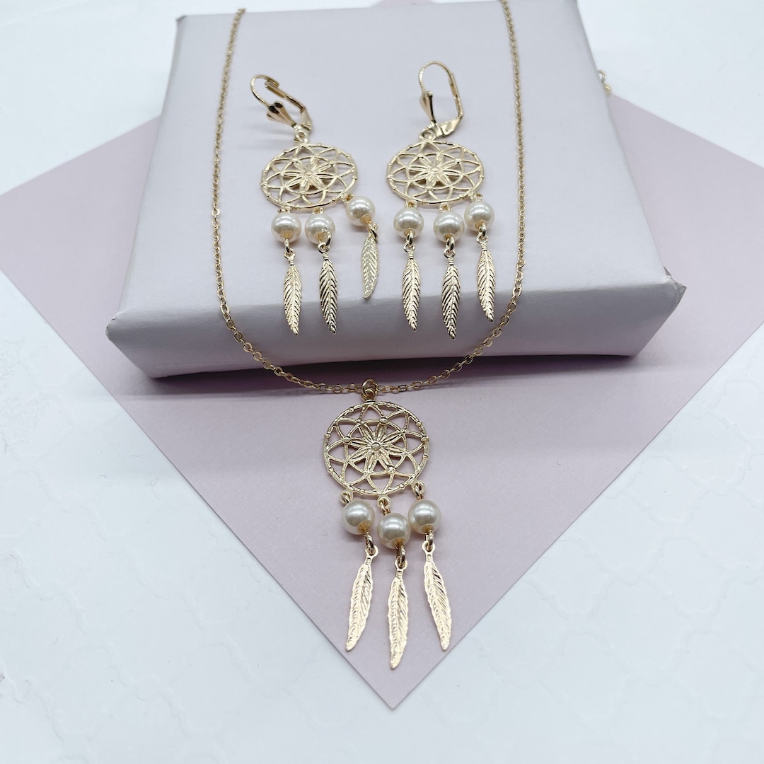 18k Gold Filled Dream Catcher Jewelry Set With Earrings and Necklace ...