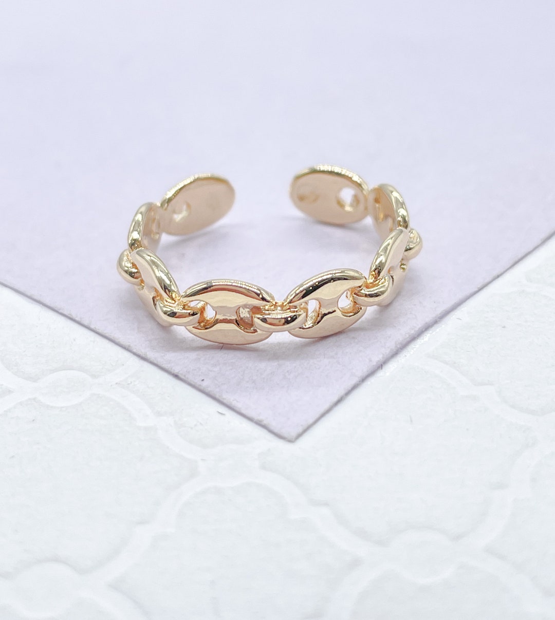 Adjustable 18k Gold Filled Plain Puffy Mariner Link Ring Dainty Jewelry ...
