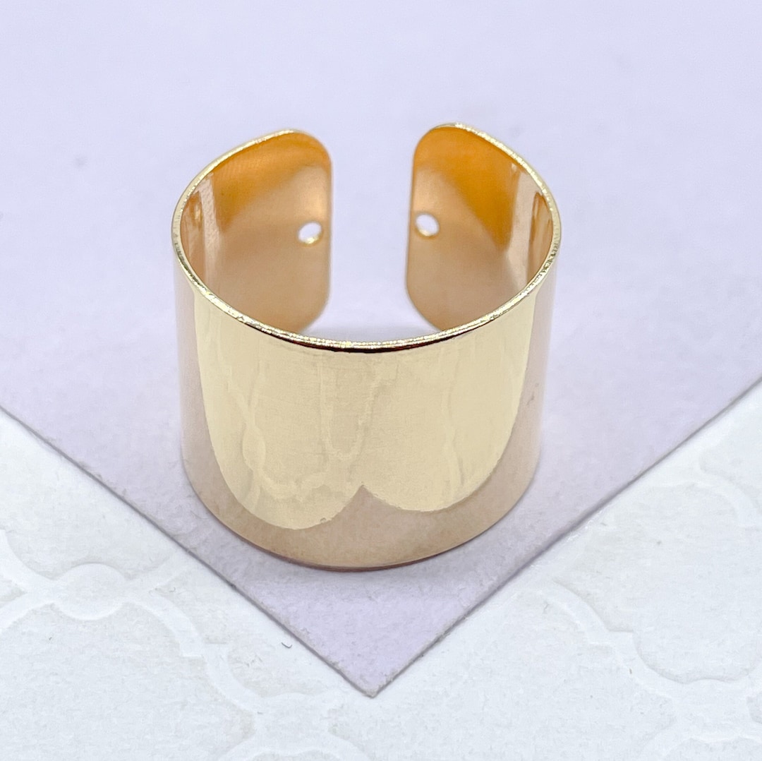 18k Gold Filled Plain Thin, Wide Adjustable Ring - Etsy
