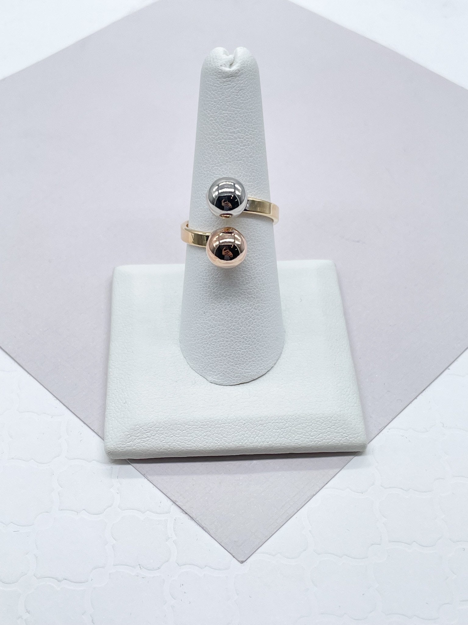 18k Gold Filled Tri Color Ball Adjustable Ring - Etsy