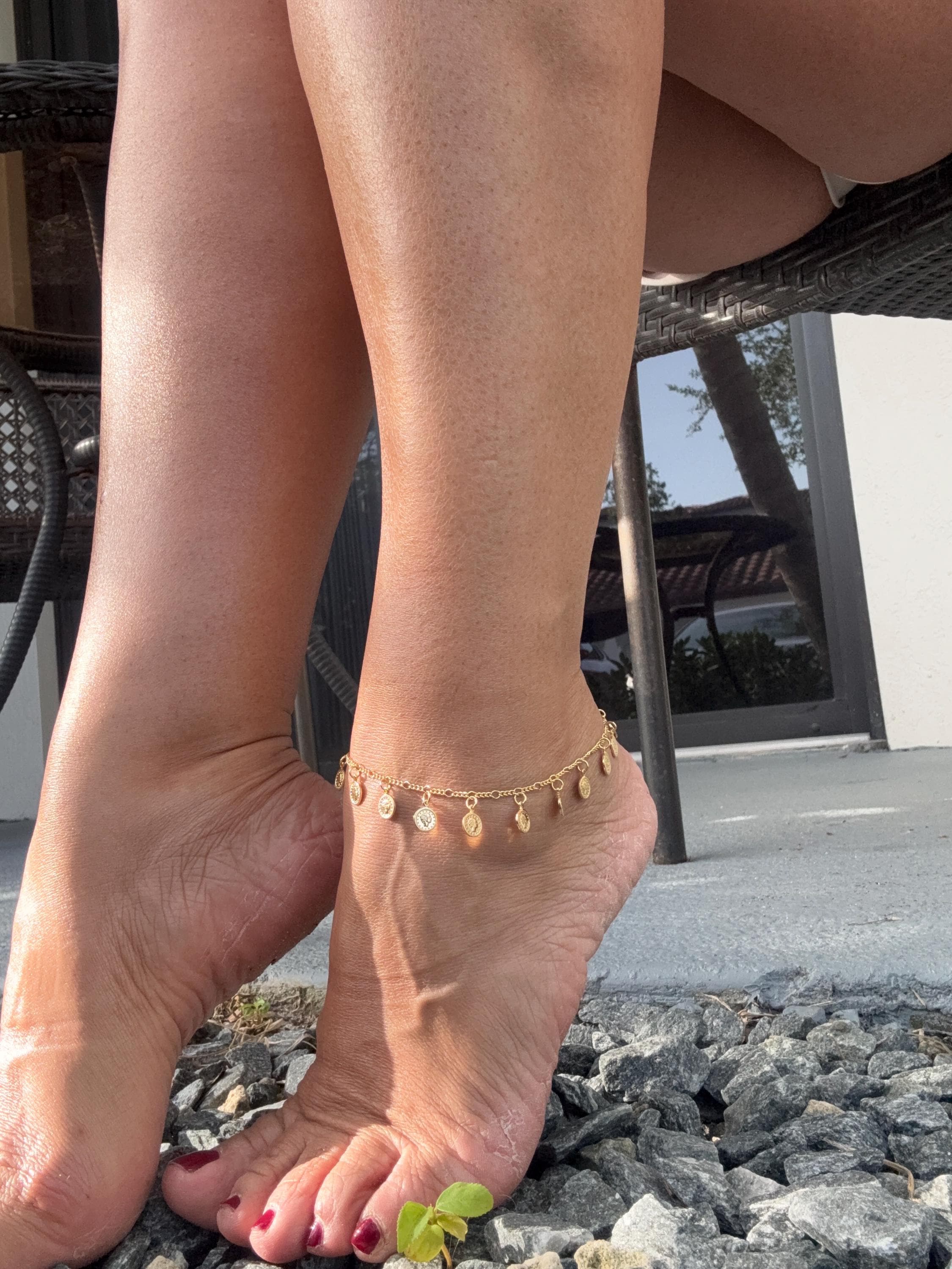 18k Gold Filled Charm Anklet Featuring Many Mini Medallion Charms, Coin ...