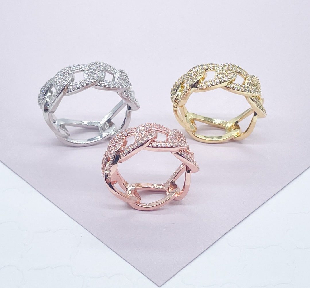 18K Gold Filled Cuban Link Ring Featuring Micro Pave Cubic Zirconia - Etsy