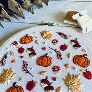Woodland & Pumpkin Embroidery Kit: Autumn/fall Sewing Craft for Adults ...