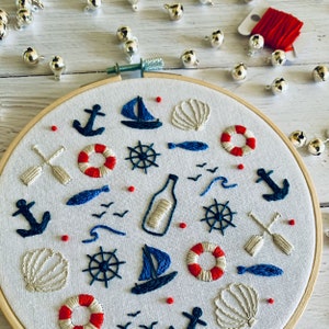 Nautical Embroidery Kit. Seaside DIY Beginner Hoop Art Craft. Perfect ...
