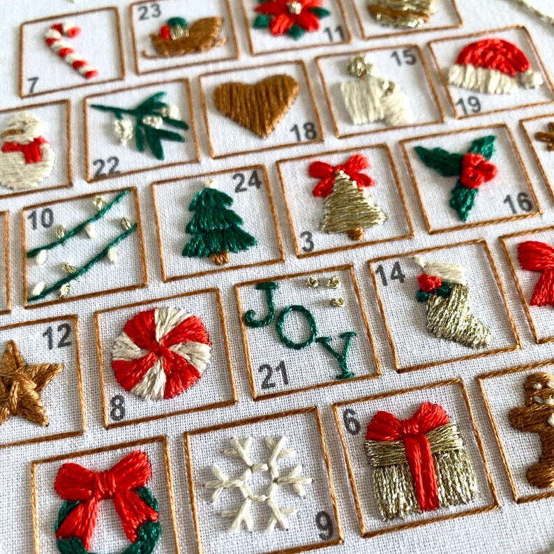 Christmas Advent Calendar Embroidery Pattern PDF – Beginner DIY Hand ...