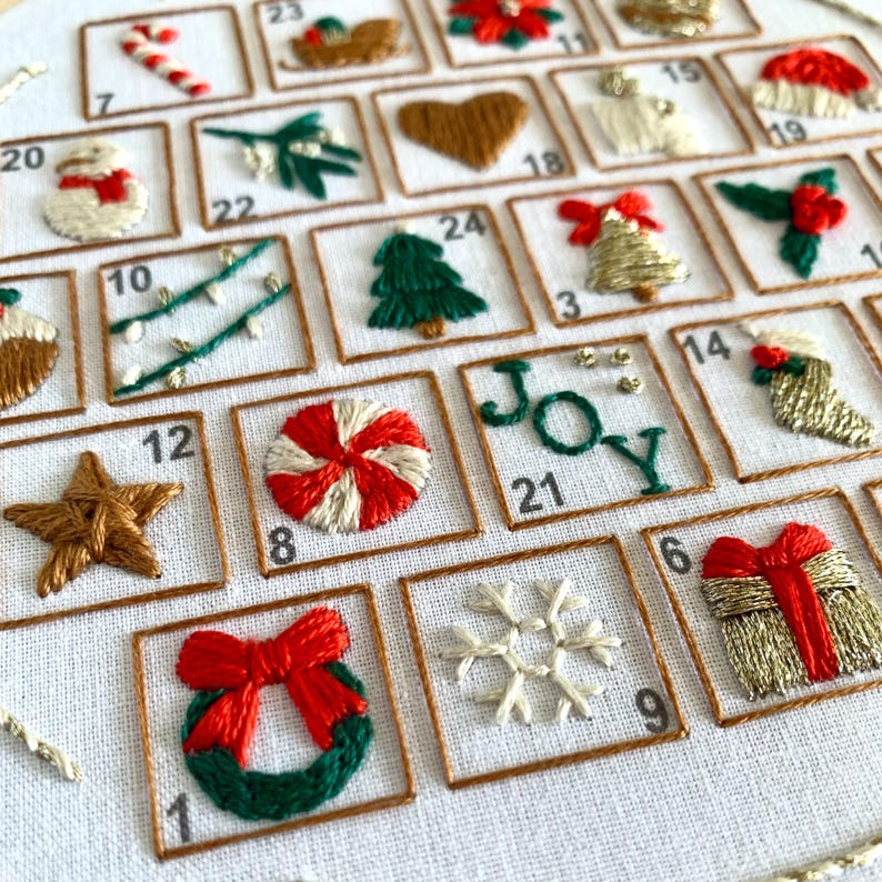 Christmas Advent Calendar Embroidery Pattern PDF – Beginner DIY Hand ...