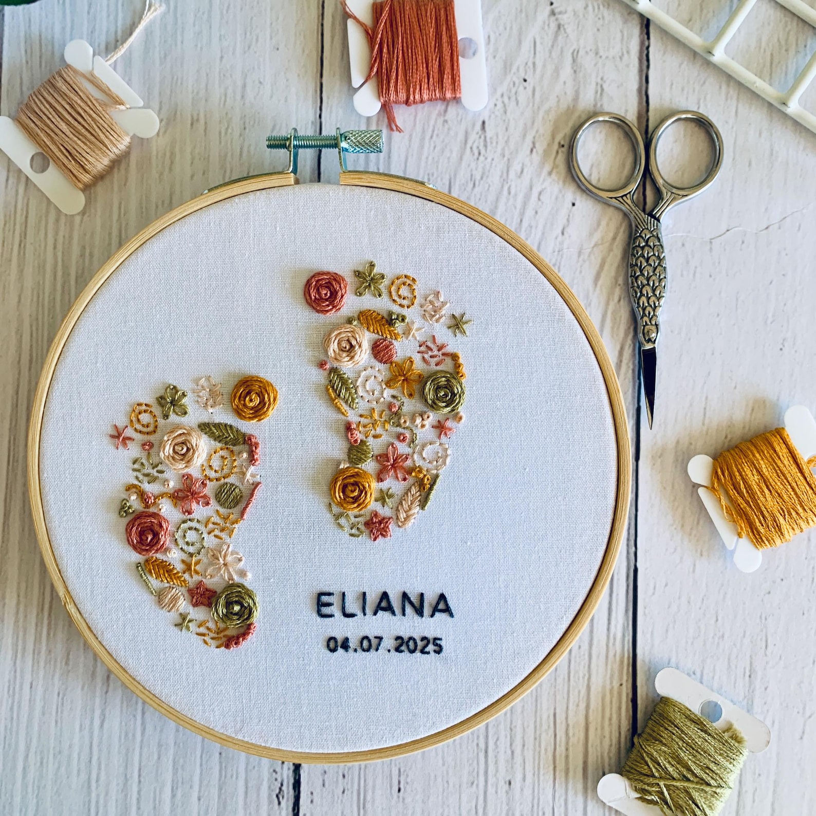 Personalised Baby Feet Embroidery Pattern PDF – Custom Name & Birth ...