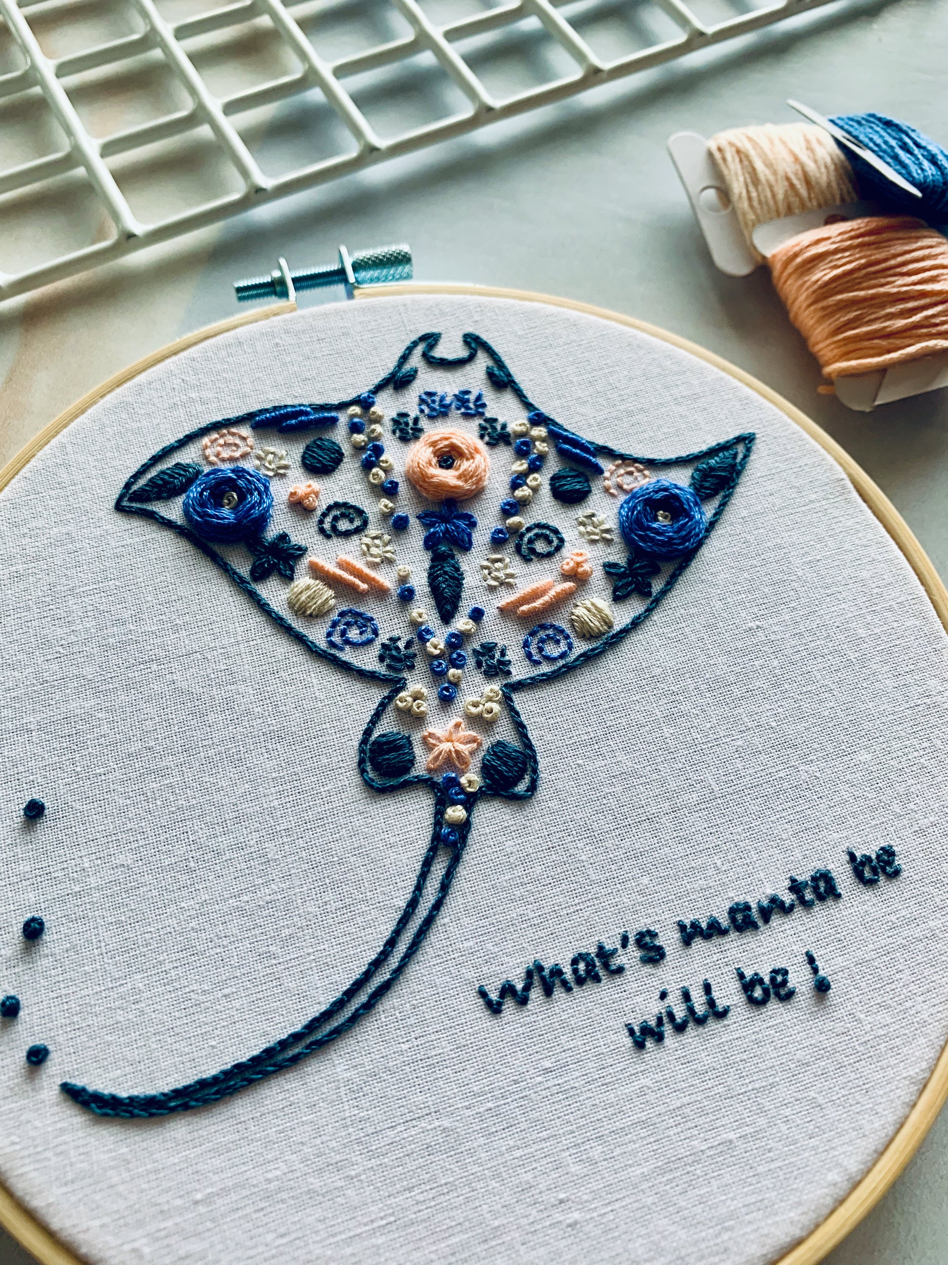 Digital Download. Manta Ray Embroidery Hoop Art PDF Pattern | Etsy