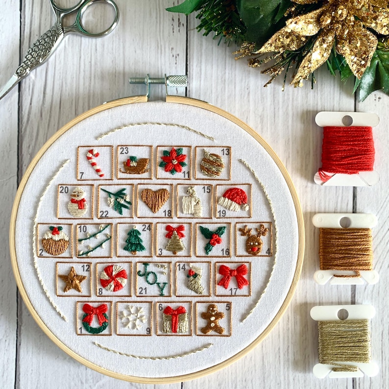 Christmas Advent Calendar Embroidery Pattern PDF – Beginner DIY Hand ...
