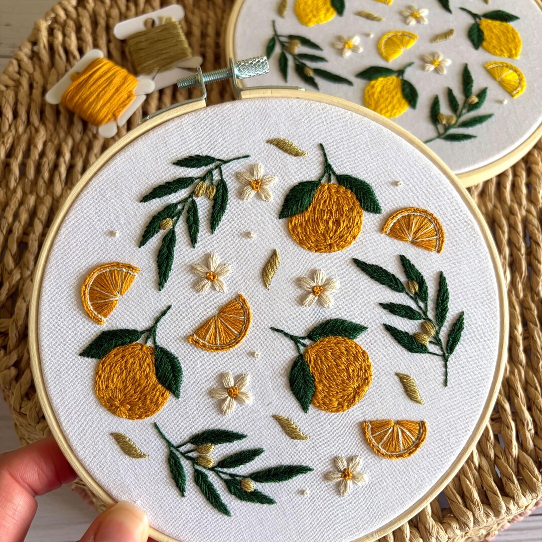Citrus Embroidery Kit – Lemon or Orange Hoop Art, Beginner Summer ...