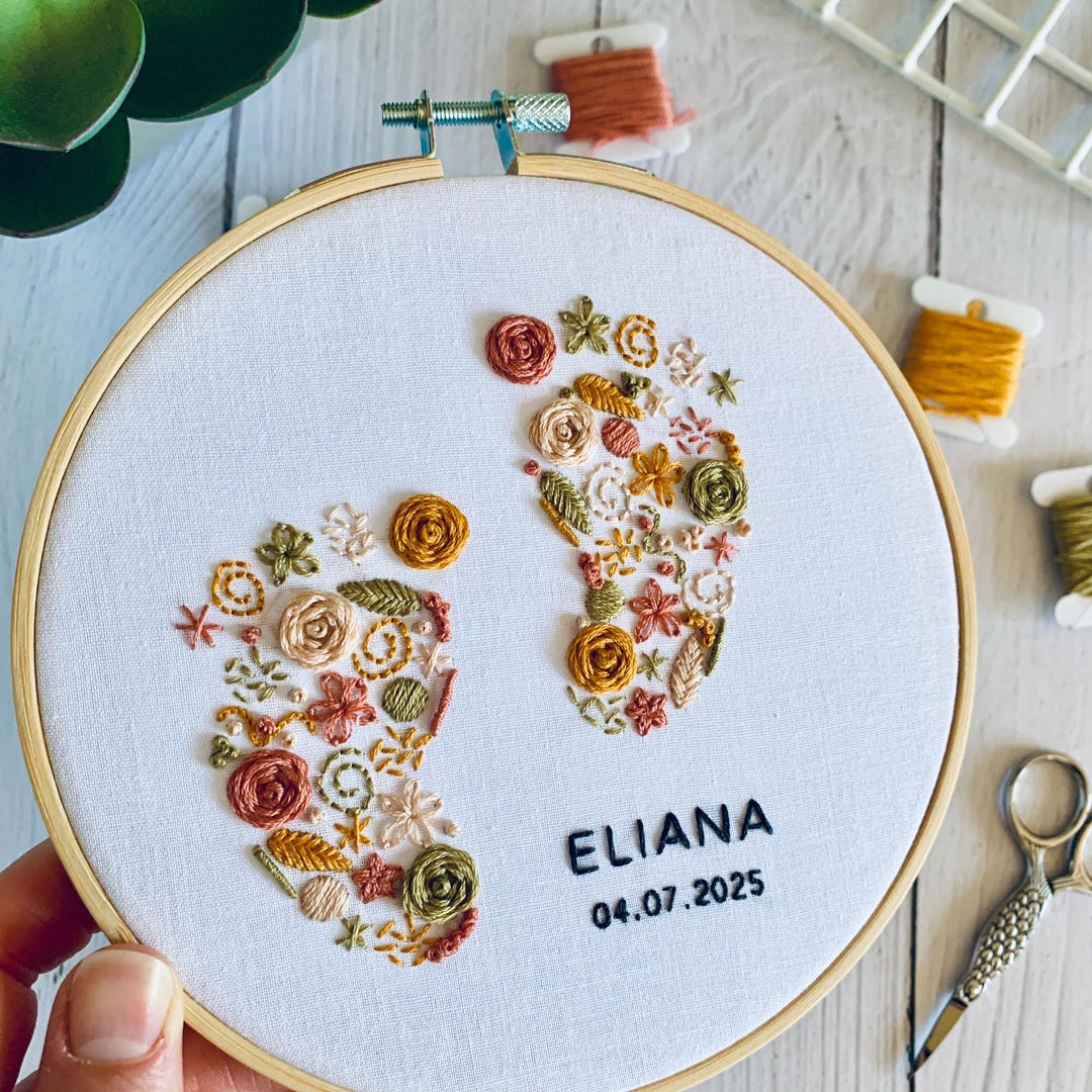 Personalised Baby Feet Embroidery Pattern PDF – Custom Name & Birth ...