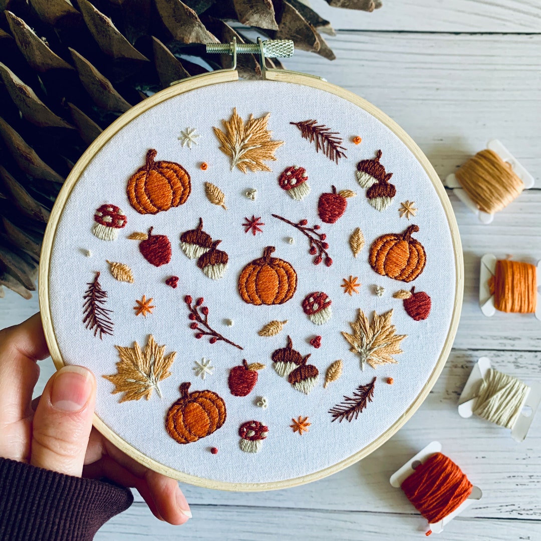 Woodland & Pumpkin Embroidery Kit: Autumn/fall Sewing Craft for Adults ...