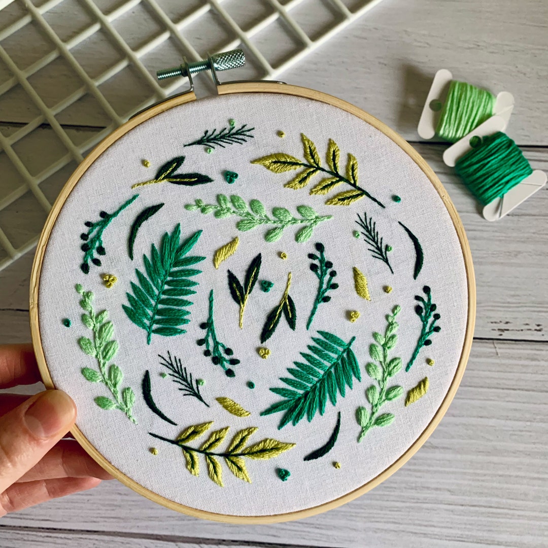 Leafy Botanical Embroidery Kit DIY Nature Hoop Art for Stress Relief ...