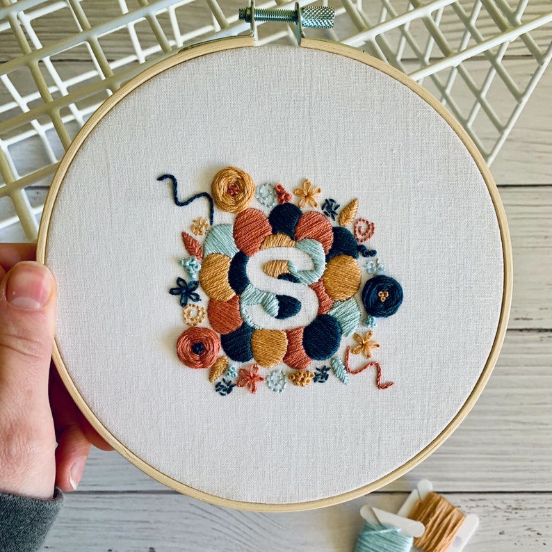 Full Embroidery Kit. Custom Initial Embroidery Hoop Art. - Etsy
