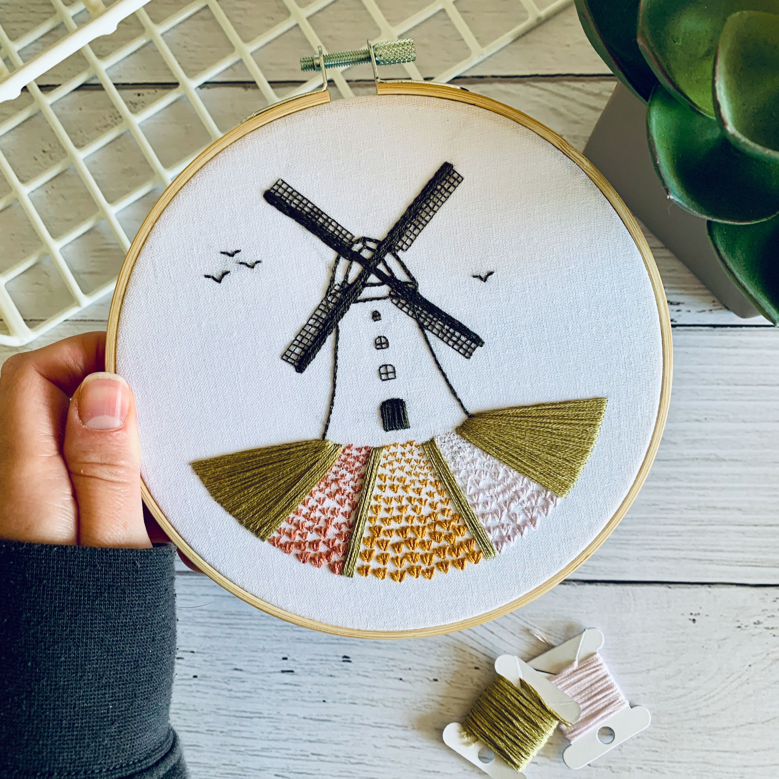 Dutch Windmill Embroidery Pattern PDF – Tulip Fields Holland Wall Decor ...