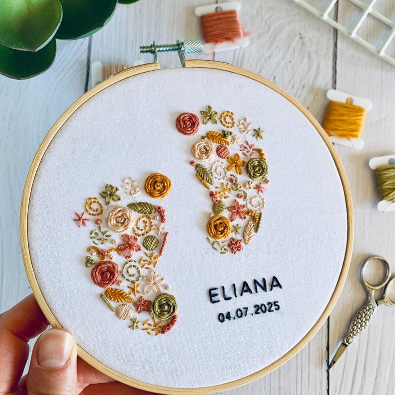 Baby Feet Embroidery Kit – Personalised Newborn Keepsake DIY Hand ...