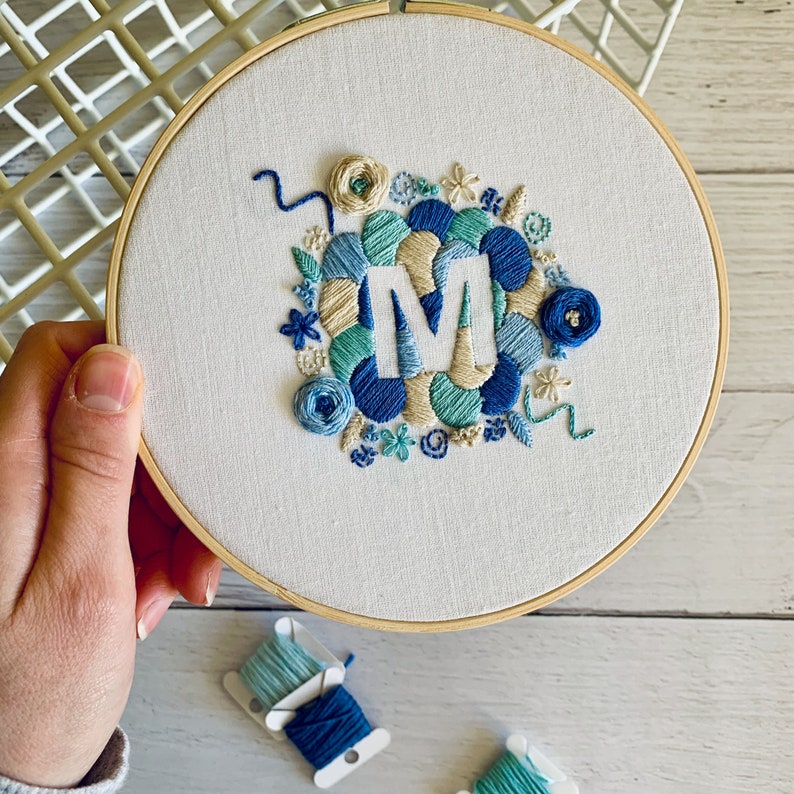 Full Embroidery Kit. Custom Initial Embroidery Hoop Art. - Etsy
