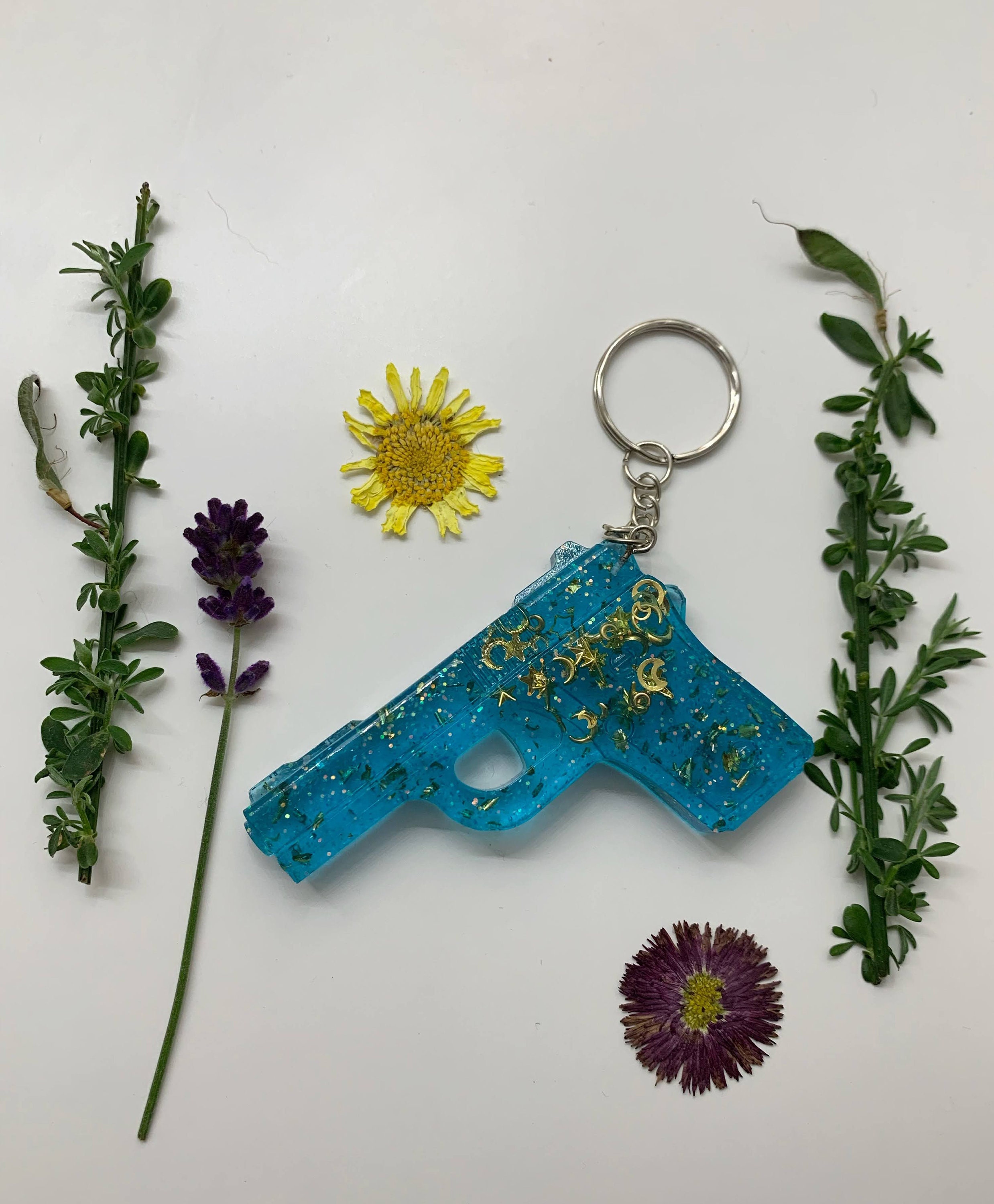 Handmade resin miniature gun translucent blue with crescent | Etsy