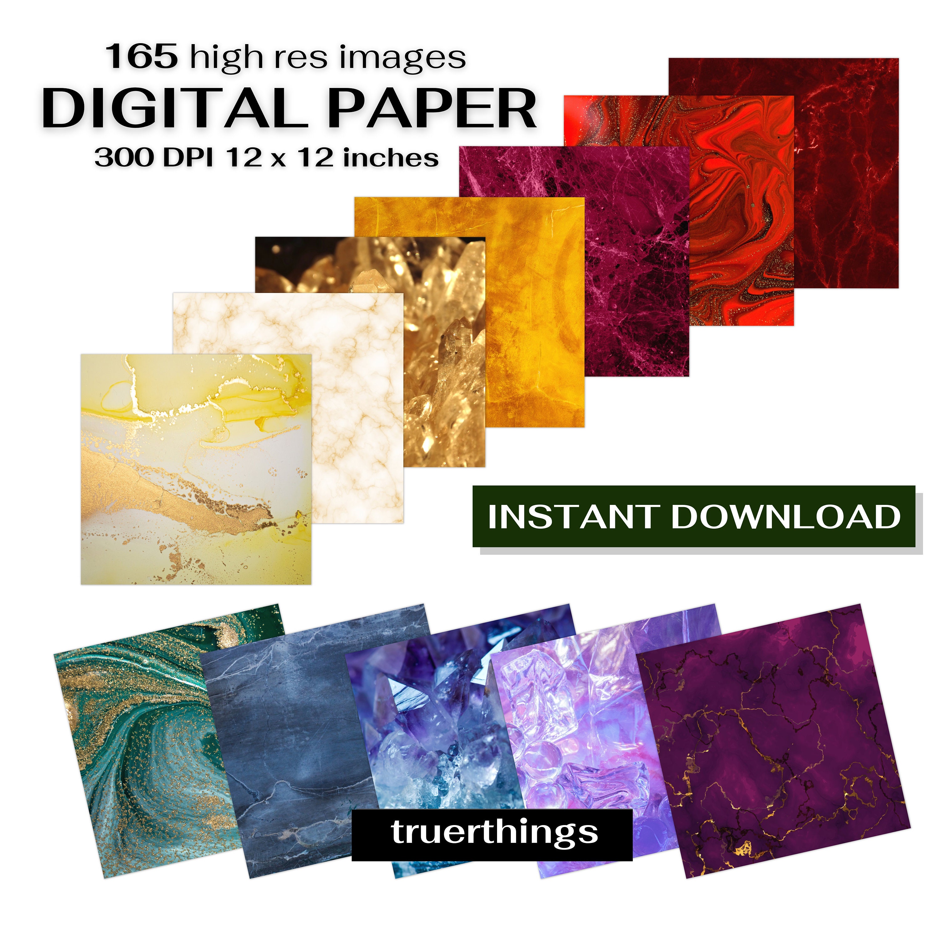 Crystal Printable Paper Textures, Colorful Gemstone Marbled Digital ...