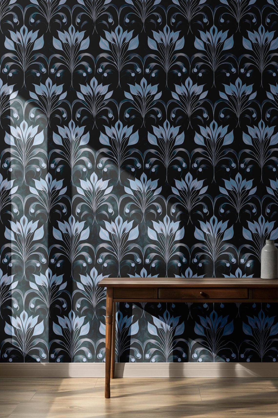 Vintage Blue Damask Wallpaper Peel and Stick Removable Wall Mural ...