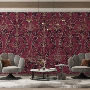 Red Gold Art Deco Wallpaper Erte 1920s Pattern Wall Mural Removable ...