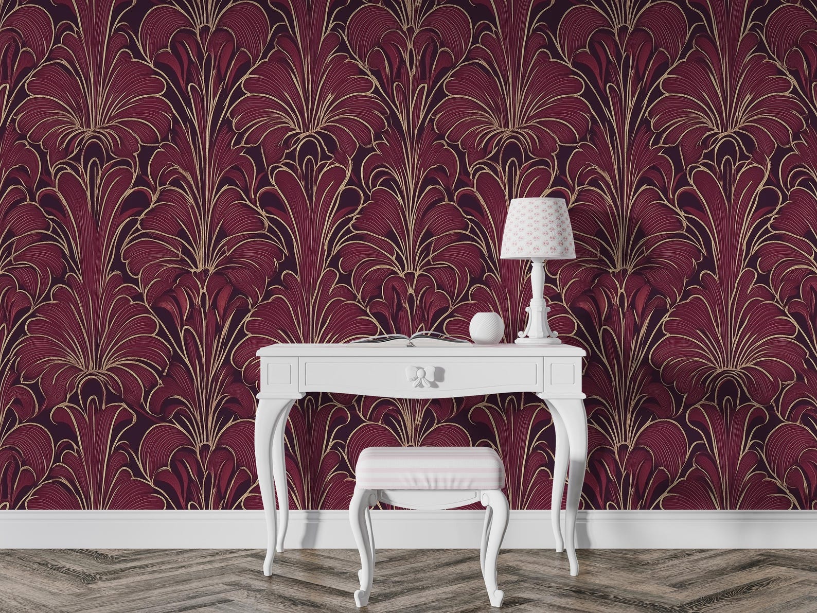 Red Gold Art Deco Wallpaper Erte 1920s Pattern Wall Mural Removable ...