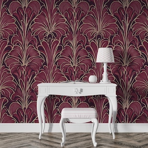 Red Gold Art Deco Wallpaper Erte 1920s Pattern Wall Mural Removable ...