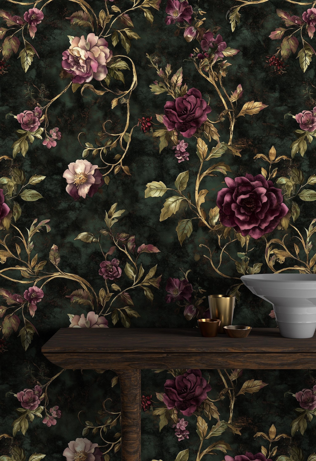 Victorian Rose Wallpaper Vintage Floral Dark Academia Moody Renter Goth ...