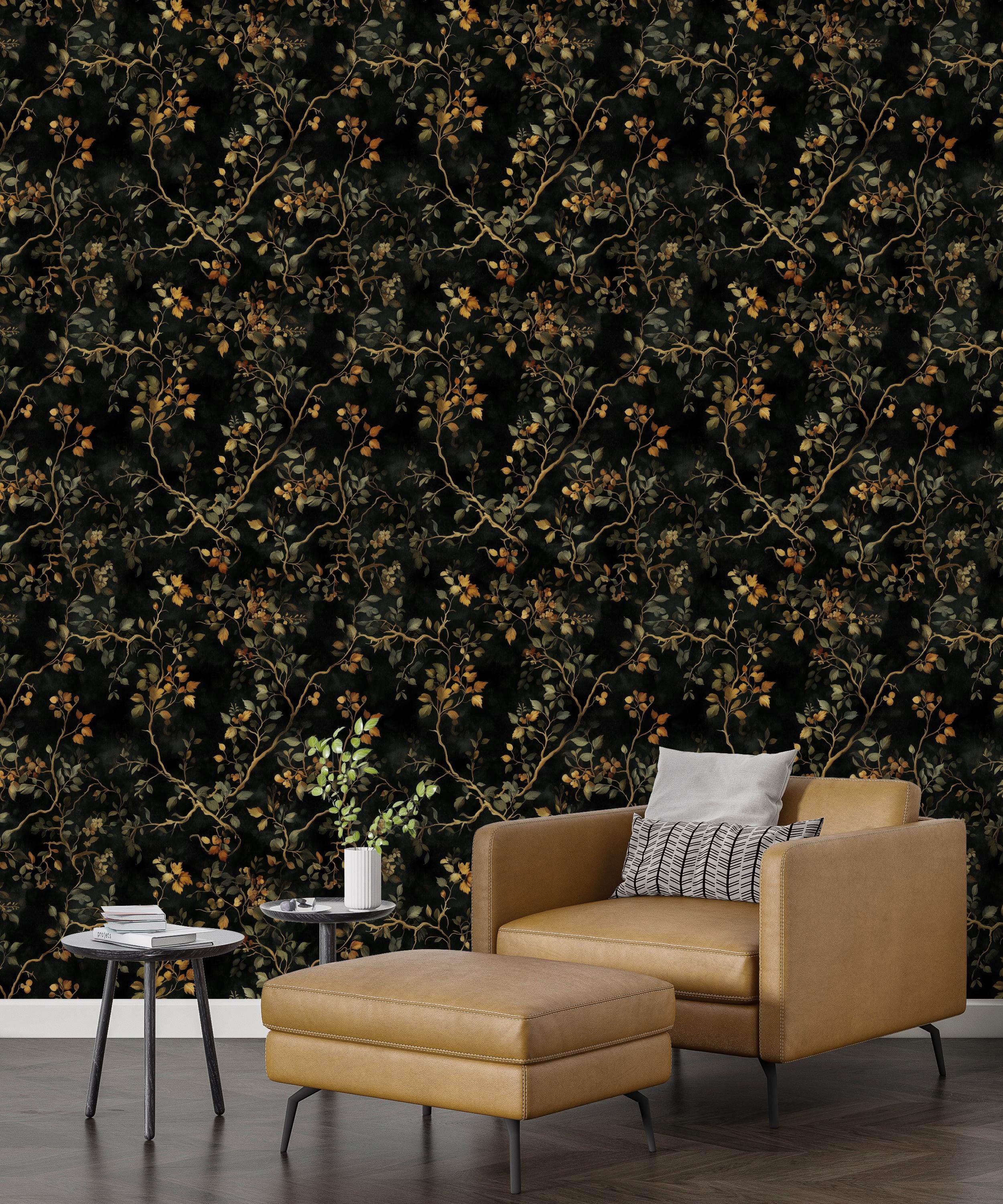 Fantasy Forest Branch Wallpaper Leafy Forestcore Fall Leaves Witchy Art ...