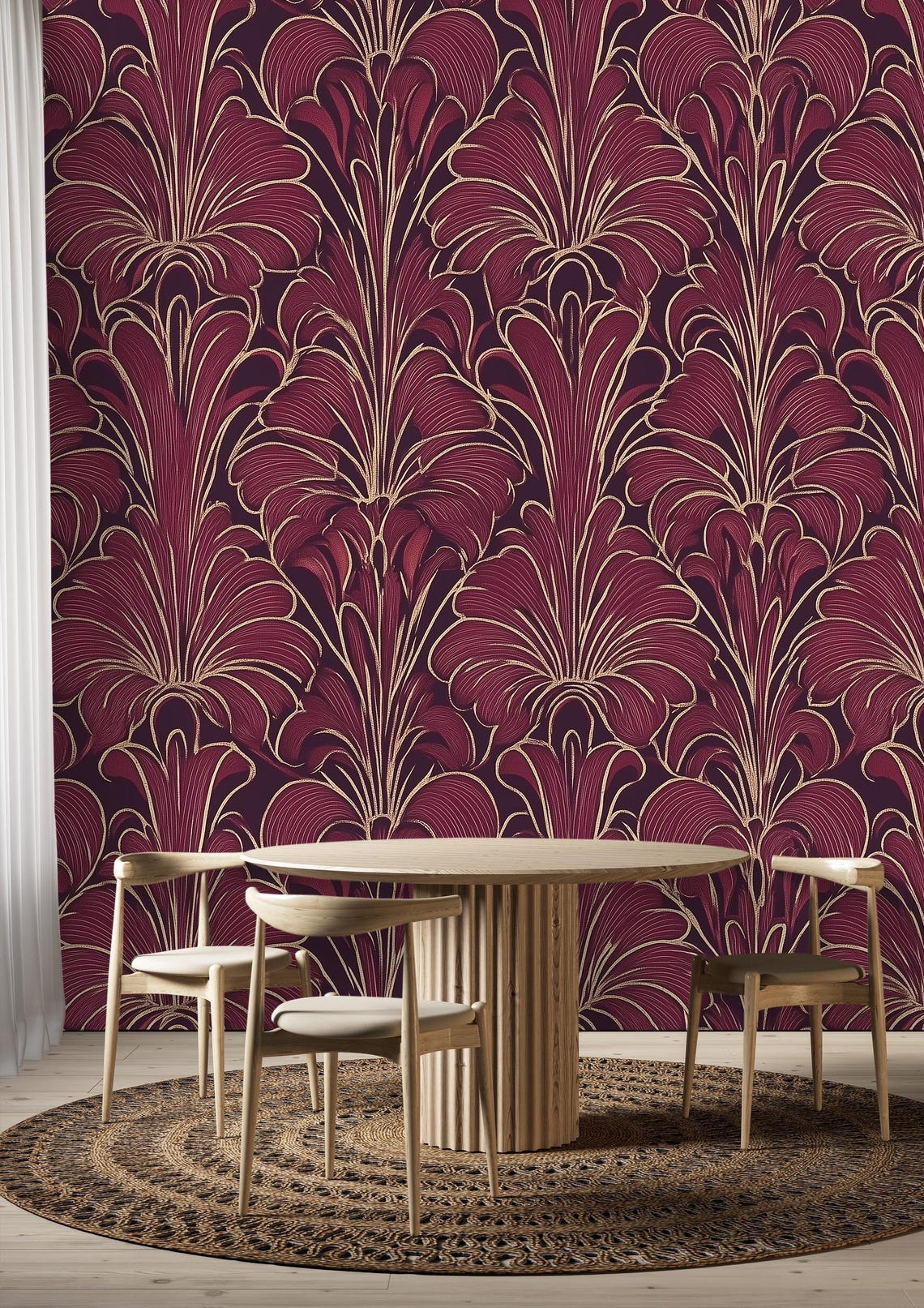 Red Gold Art Deco Wallpaper Erte 1920s Pattern Wall Mural Removable ...