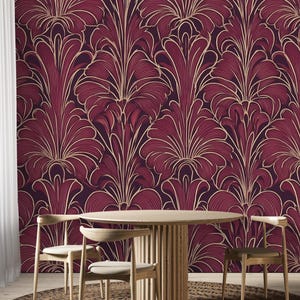Red Gold Art Deco Wallpaper Erte 1920s Pattern Wall Mural Removable ...