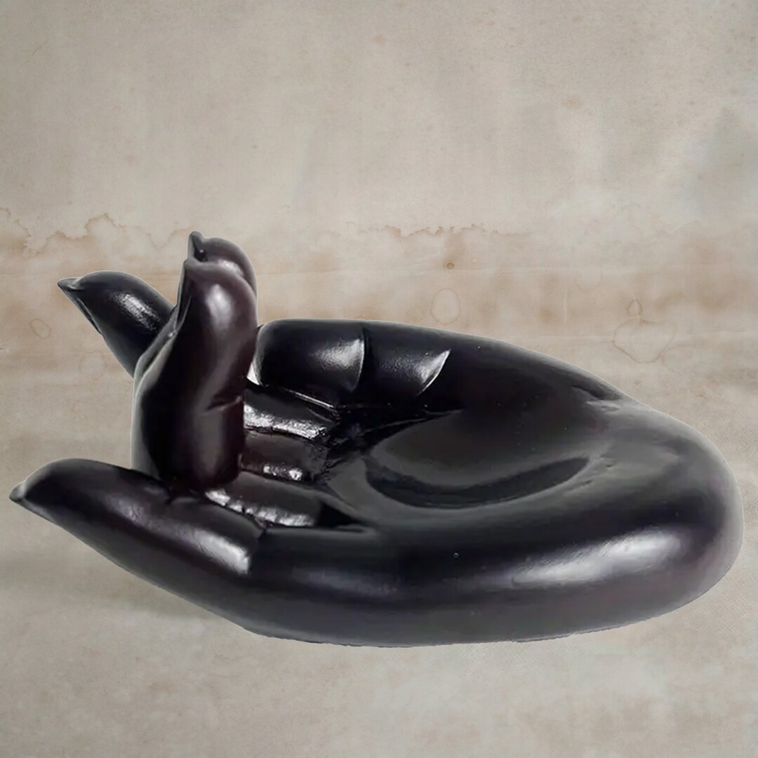 Hand-shaped Dark Wood Display Dish Organic Decor Hand-carved Wooden ...