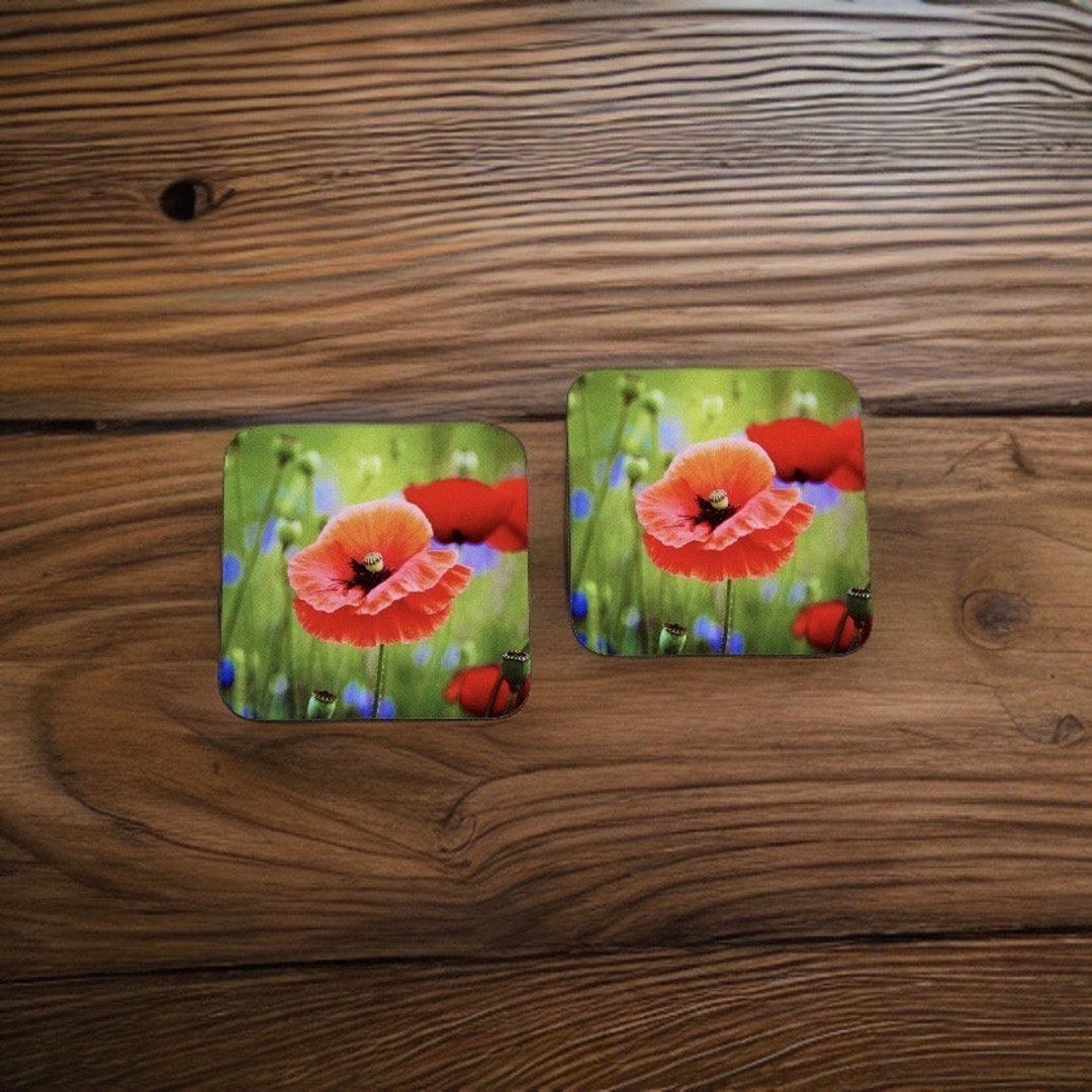 Nature Coasters / Poppy Coaster Pair / Luxury Red Wild Poppy Coaster ...