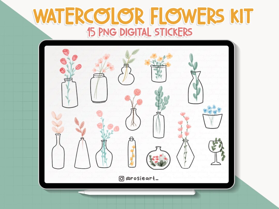 PEGATINAS DIGITALES DE ACUARELA Set para planificador digital, Clip Art ...