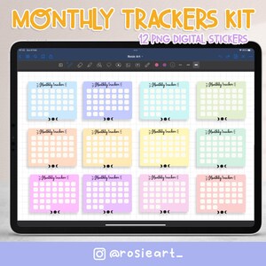 MONTHLY HABIT TRACKER Clip Art Digital Stickers Set for - Etsy