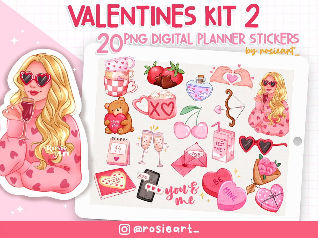 VALENTINES DAY DIGITAL Stickers for Digital Planner, Valentines Clip ...