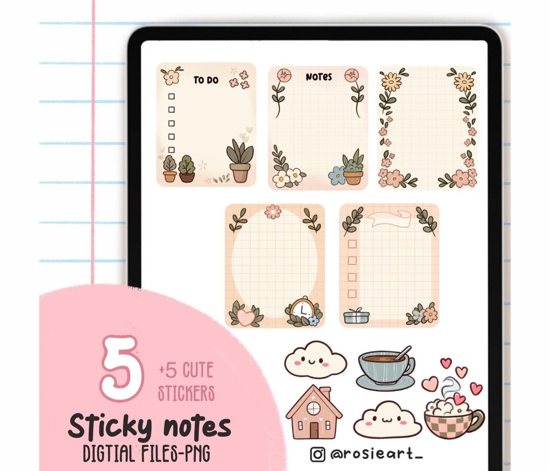 Cute Cottagecore Sticky Notes , Digital Stickers Set for Digital ...