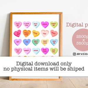 Conversation Hearts Print, Valentines Day Print, Kids Wall Art, Pink ...