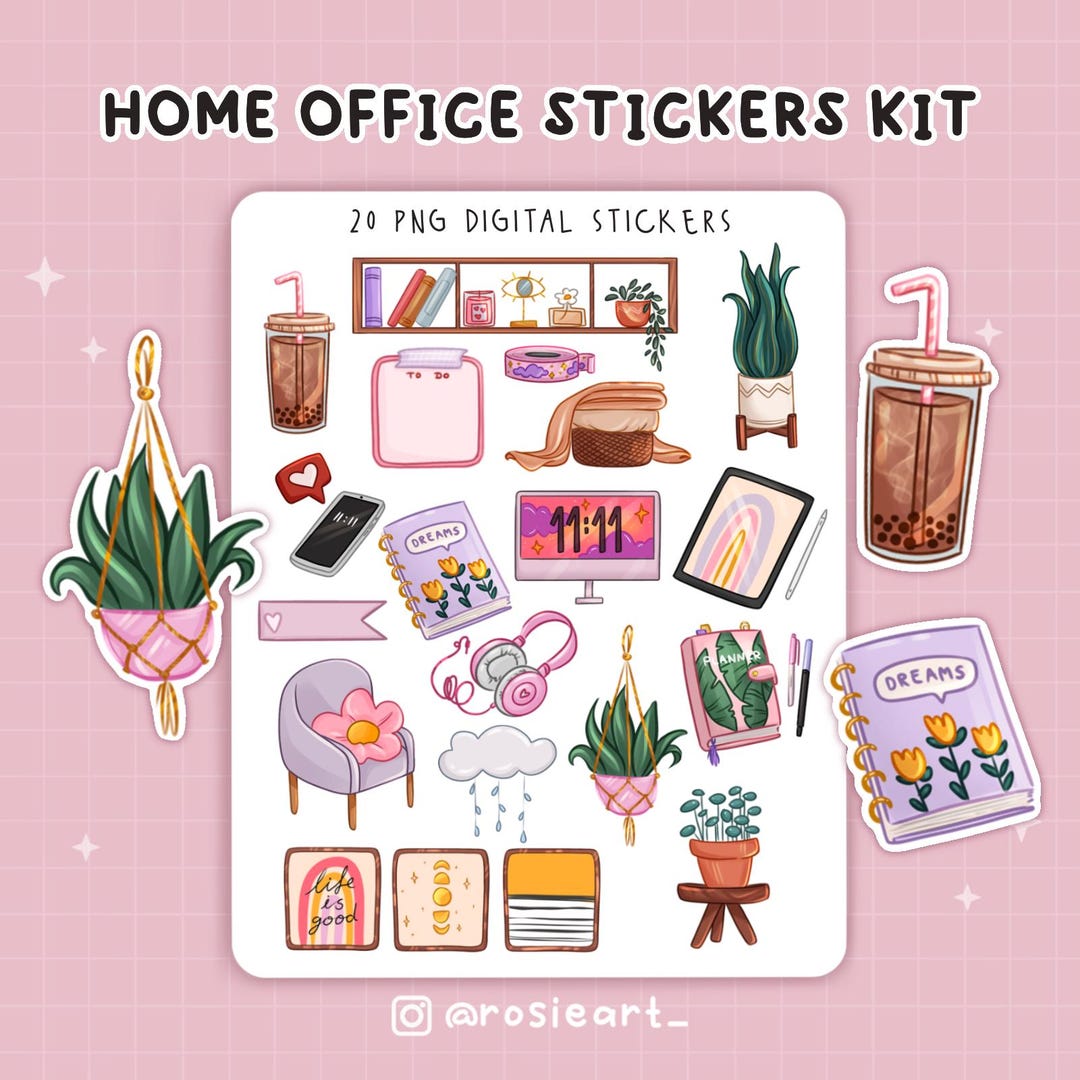 HOME OFFICE STICKERS Clipart Set for Digital Planner, Clip Art ...