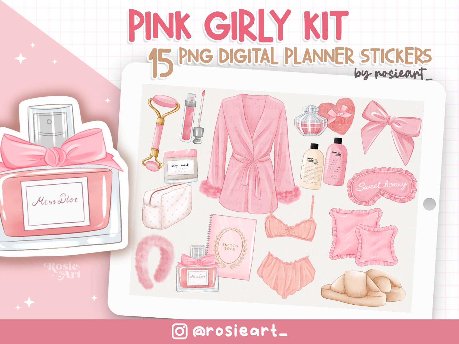 PINK GIRLY Stickers Set for Digital Plannergirly Clip Art - Etsy