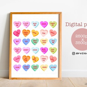 Conversation Hearts Print, Valentines Day Print, Kids Wall Art, Pink ...