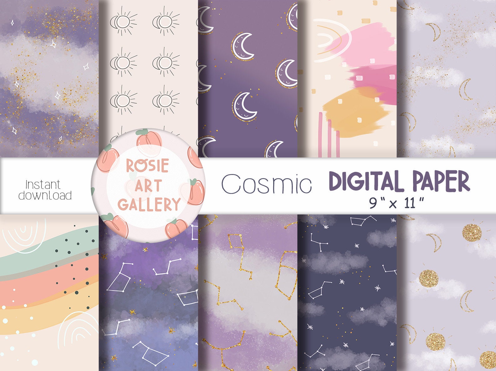 Digital Paper Galaxy Clipart Cosmic Galaxy Patterns With Gold Accents ...