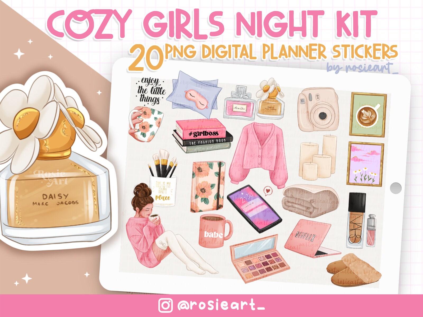 COZY GIRLS NIGHT Stickers Set for Digital Plannerclip Art - Etsy