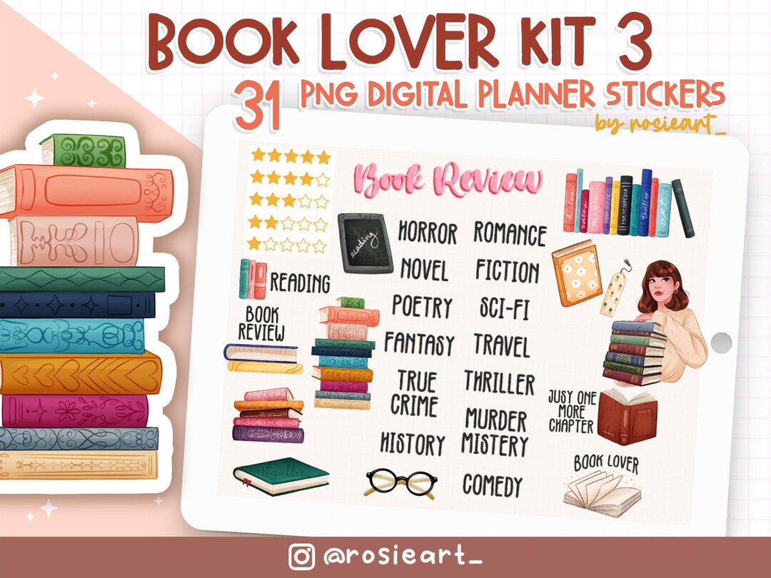 BOOKS DIGITAL Stickers Set for Goodnotes,book Lover Clip Art,reading ...