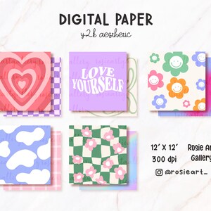 Y2K AESTHETIC Digital Paper - Scrapbook Papers Wallpaper Pattern ...