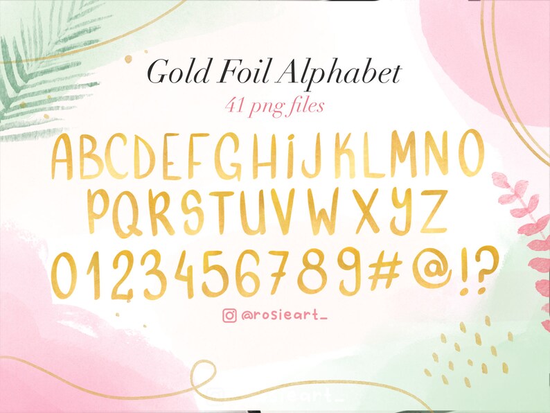 GOLD FOIL ALPHABET Clipart Digital Stickers Gold Foiled Digital ...